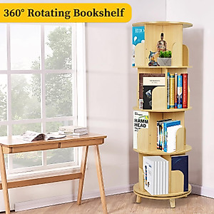 ybaymy Rotating Bookshelf, 4 Tier Floor Standing Bookcase Storage Rack, 360° Spinning Bookshelf with Legs Floor-Standing Bookcase Storage Rack for Bedroom, Living Room