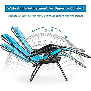 Goplus Zero Gravity Chairs, X-Large Folding Lounge Lawn Chair w/Canopy Shade & Cup Holder, Adjustable Folding Patio Recliner for Pool Porch Deck Oversize (Blue)