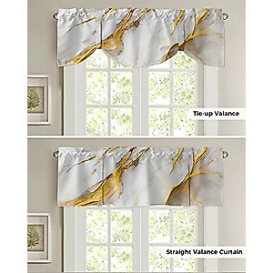 Yun Nist Tie Up Curtain Valance for Kitchen,Abstract White Marble Gold Stripe Window Valances Adjustable Tie-up Shade Valance,Modern Geometry Art Rod Pocket Short Curtains for Bathroom 42x12in