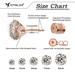5 pairs Push-in Flat Back Stud Earrings Hypoallergenic Surgical Stainless Steel Cubic Zirconia Earrings Studs Set Multi-Pack, CZ Stud Earrings for Women Men Trendy Cartilage Earrings 4-8mm(rose gold)