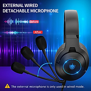 PHOINIKAS Xbox One Headset for PS5, PS4, PC, Q9 Wireless Gaming Headset with Stereo Sound, Over Ear Headphones with Detachable Noise Canceling Mic, Bluetooth Music Headset for Phone Laptop Mac (Blue)