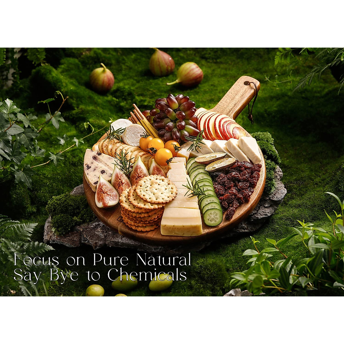 Luomal Wood Cutting Board with Handle, 16x8.2inch Acacia Wooden Serving Board for Kitchen, Cheese Charcuterie Board for Meat, Bread, Vegetables & Fruits (Gift Box Included)