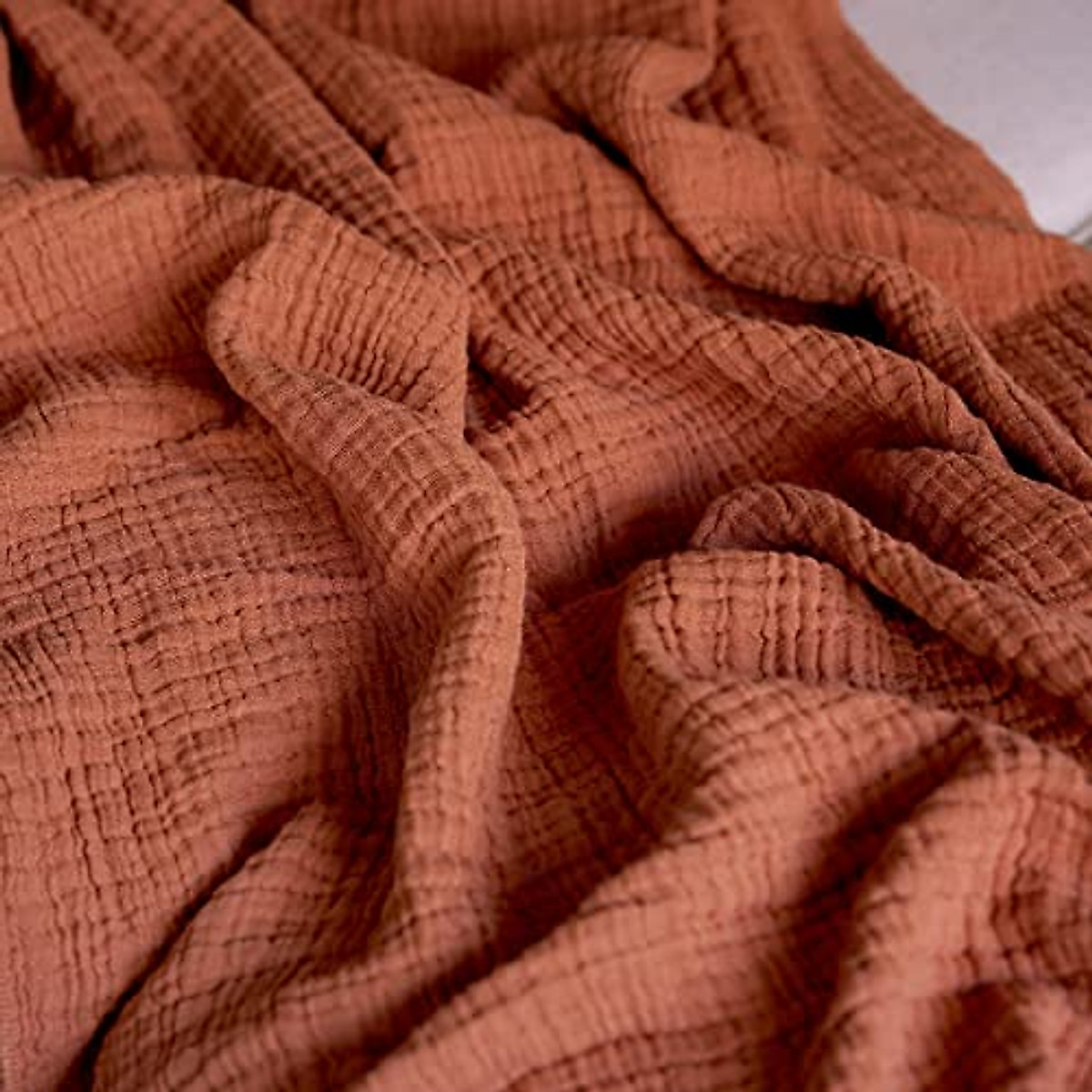Peshtemania Premium Gauze Muslin Terracotta Throw Blanket for Adults 4-Layers Tassel Farmhouse 100% Cotton Summer Throw Blanket for Bed Couch Sofa, Ultra Soft & Lightweight |40"x70"|