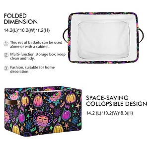 Halloween Black Cat Stars Storage Basket Bins Sturdy Toy Storage Organizer Bins Laundry Basket with Handles for Living Room Clothes Nursery Closet Shelf Playroom,1 pcs