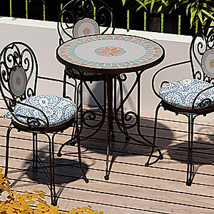 LVTXIII Outdoor All Weather Bistro Seat Cushions, Comfortable Fluffy Tufted Patio Chair Cushions Round 15"x15"x4" Set of 2 for Home Garden Furniture, Delancey Lagoon