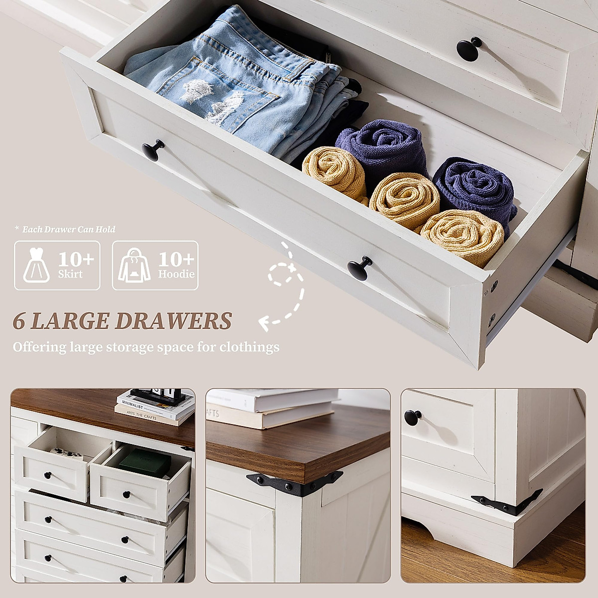 EnHomee White Dresser,10 Drawer Dresser for Bedroom, 55" Wide Dressers & Chest of Drawers for Bedroom,Hallway, Antique White,15" D x 55" W x 35.6" H