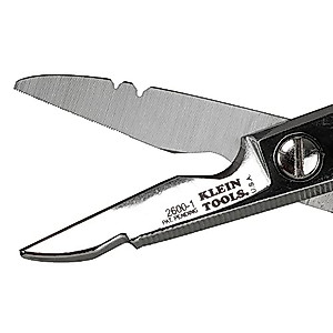 Klein Tools 26001 Scissors, All-Purpose Electrician's Scissors with Cable Cutting Notch, Serrated Blades, Deburr Notch, 6.75-Inch