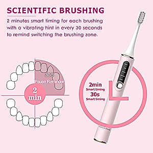 Adults Sonic Electric Toothbrush, Rechargeable Electric Toothbrush for Man Women, Couples Toothbrush with LED Mode Indicator, 30s Reminder, 2 Mins Timer, 5 Modes, 4 Brush Heads, Wall-Mount Holder