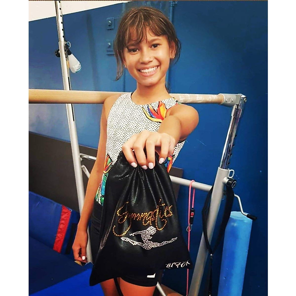 LIL'FOX 8"x10" Drawstring Gymnastics SMALL GRIP BAG 26x20cm | Lightweight Bag for Personal Equipment | Shiny Foil Rhinestones