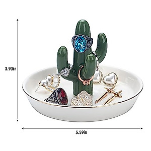 ERDOGLY Cactus Ring Holder for Jewelry, Trinket Dish Ceramic Jewelry Tray for Earrings, Bracelets, Necklace Organizer Display, Rings Dish Cactus Gift for Women Girls Room Decor Aesthetic