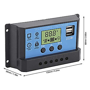 12V 24V Solar Charge Controller,KIMISS LCD Display Solar Charge Discharge Controller PWM Solar Controller Dual USB Output Regulator for Home Industrial Car (30A)