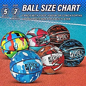 Lenwen 6 Pcs Basketballs Bulk Official Regulation Size Rubber Basketball with Pump Camouflage Standard Graffiti Youth Adults Practice Training Match Streetball Back to School Sport Gift(Size 7)