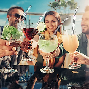 9 Pcs Reusable Glass Straws with Design 8 mm x 7.9 Inch Colorful Cherry on Clear Straw Bent Glass Cherry Straws with Cleaning Brush for Cocktail Juice Shakes Beverages Cocktails