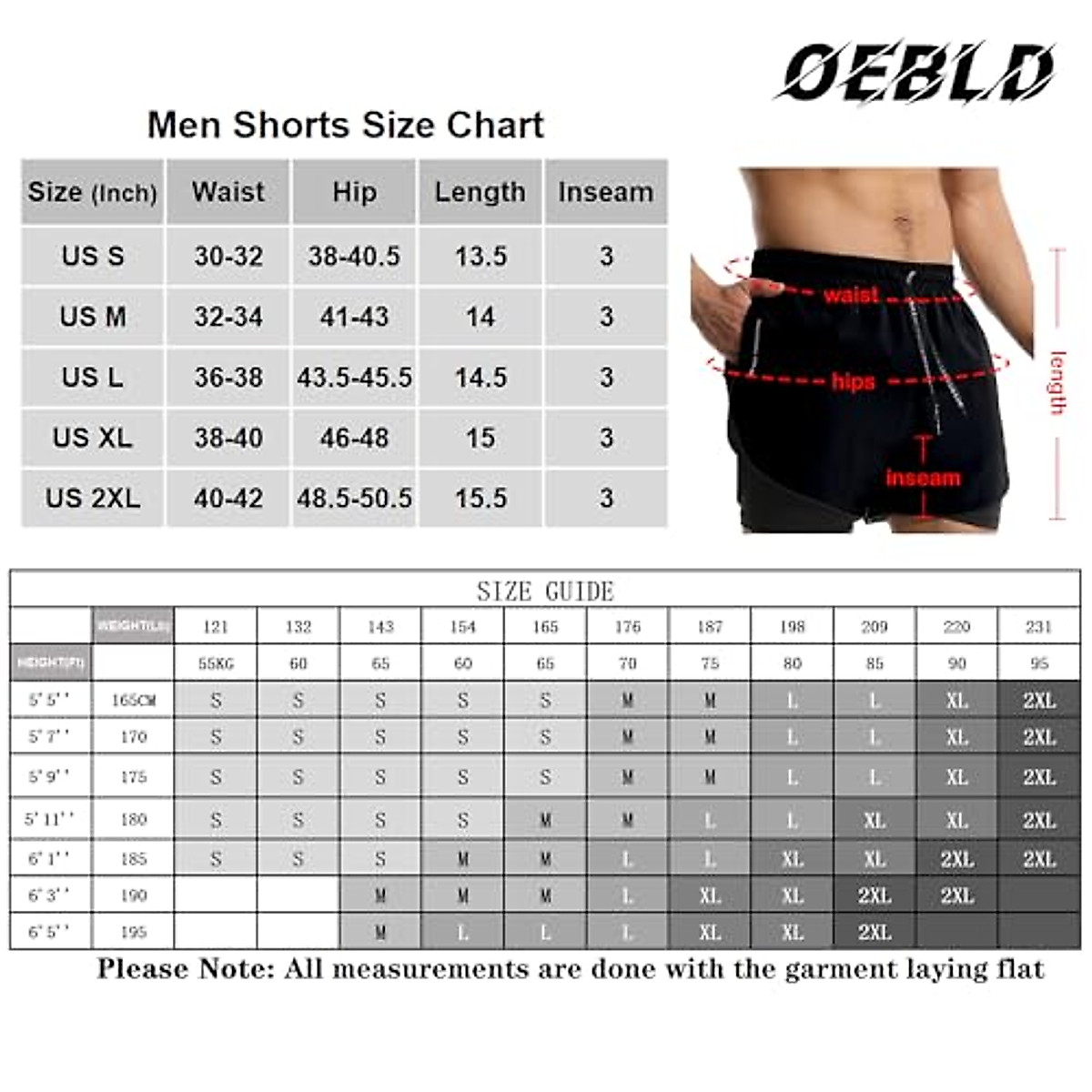 OEBLD Men’s Running Shorts 3 Inch Workout Gym 2-in-1 Pants Athletic Compression Track Tights with Zipper Pockets Lightweight Quick Dry Sports Black