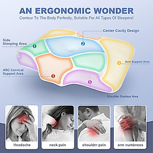 Famedio Adjustable Cervical Pillow for Neck Pain Relief, Hollow Bed Memory Foam Plus Support, Odorless Orthopedic Bed Pillows for Sleeping, Shoulder Pillow for Side Back Stomach Sleeper