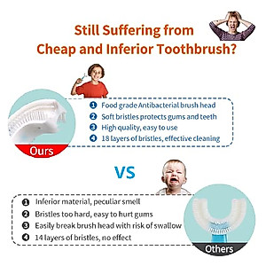 YOTEE U-Shaped Toothbrush Kids 2 PCS - Toddler with Food Grade Soft Silicone Brush Head, Manual Whole Mouth for Age 2-6, 360° Oral Teeth Cleaning Design