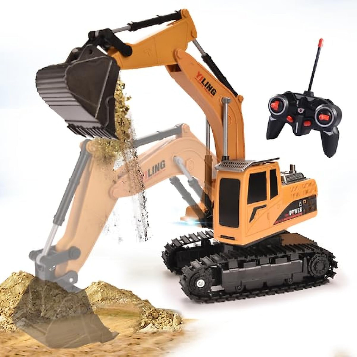 Hodlvant Remote Control Excavator Toy, Engineering Digger Truck, Metal Shovel Digger Vehicles with Lights & Sounds, 2.4Ghz RC Construction Car with 2 Batteries, Gifts for Kids Boys Age 3 4 5 6 7 8 9+