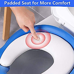 Potty Training Toilet Seat with Step Stool Ladder for Kids Children Baby Toddler Toilet Training Seat Chair with Soft Cushion Sturdy and Non-Slip Wide Steps for Girls and Boys (Blue White)