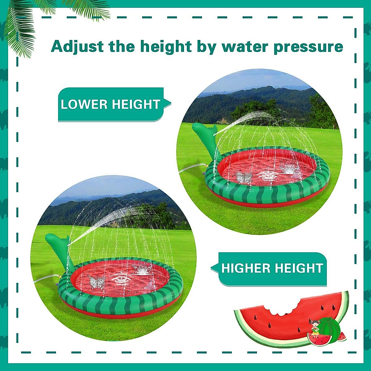 Aitbay Kids Sprinklers for Outside, 68'' Splash Pad for Toddlers and Baby Pool Water Toys Gifts for 3-12 Year Old Boys Girls, Summer Outdoor Sprinkler Pad Water Toys Fun for Children (Watermelon)