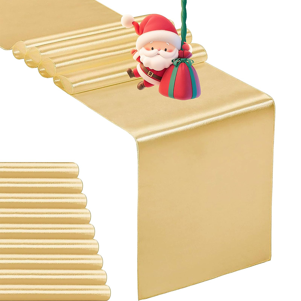 10-Pack Satin Table Runner Light Gold 12 x 108 inches Long, Table Runners for Wedding, Birthday Parties, Banquets Decorations（10 Pack, 12x108 Inch, Light Gold）