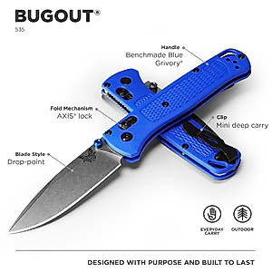 Benchmade - Bugout 535 EDC Knife with Blue Grivory Handle (535)
