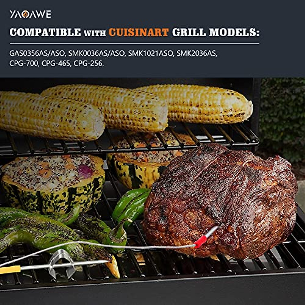 2-Pack Meat Probe Replacement for Oklahoma Joe's, Z Grills, Cuisinart Wood Pellet Grill and Smoker, with Probe Grommet and Temperature Probe Clip