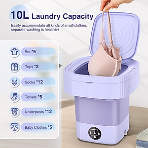 Portable Washing Machine, 10L Foldable Washer Machine, 3 Modes Deep Clean Small Item Baby Clothes Pet Supplies Underwears Socks Towels Suitable for Apartment Laundry Camping Travel