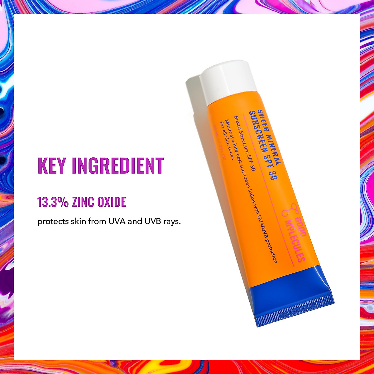 Good Molecules Sheer Mineral Sunscreen SPF 30 Minimal Whitecast Zinc Oxide Sunscreen with Hyaluronic Acid, Reef-Safe, UVA/UVB Protection - Skincare for Face