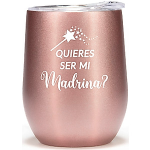 VIOLET & GALE Quieres Ser Mi Madrina - 12oz tumbler cup wine glass- Lovely Madrina gifts in Spanish, Godmother Proposal Gift
