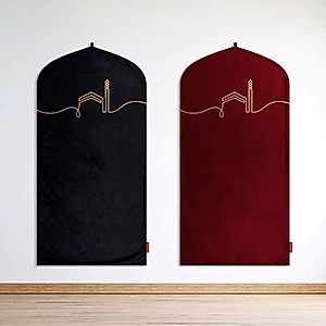 TAKVA Premium Prayer Mat | Kaaba Collection (ComfitPlus, Kaaba Maroon) Padded Memory Foam Prayer Rug, Muslim, Islamic Prayer Rugs