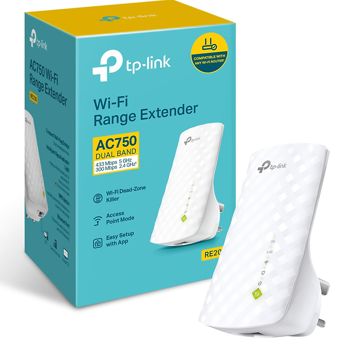 TP-Link Network RE200 AC750 WiFi Range Extender Dual Band 750Mbps with 802.11b/g/n Retail