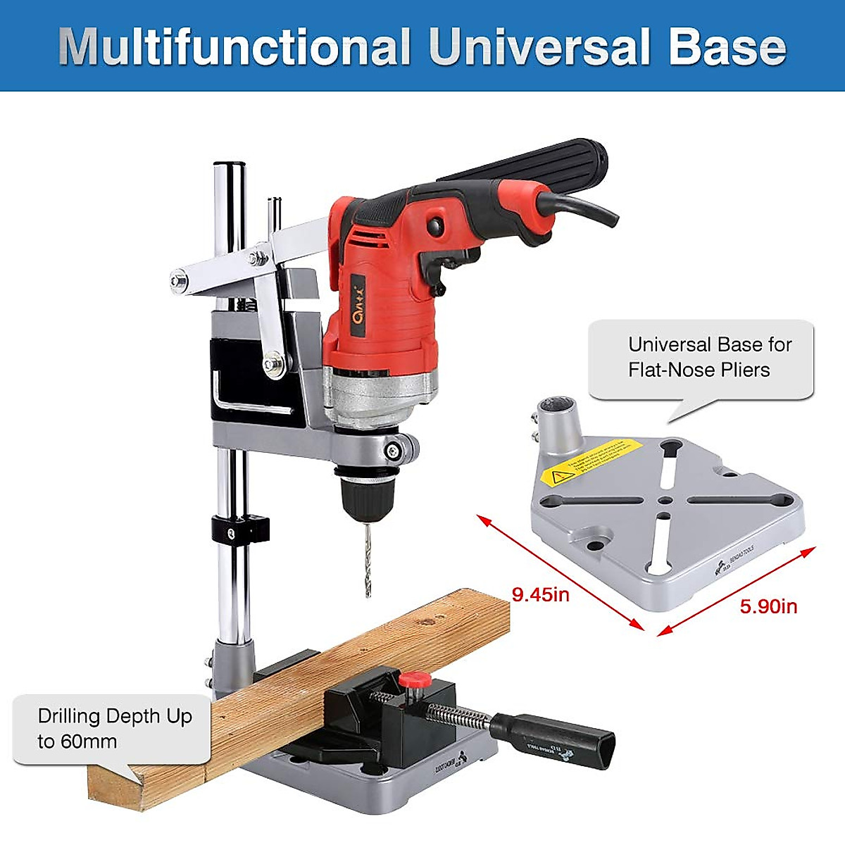 Drill Stand for Hand Drill Universal Drill Press Stand Adjustable Bench Drill Press Universal Bench Clamp Drill Press Holder Table Workbench Repair Tool Heavy Duty Single Hole Aluminum Base