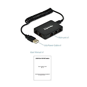XtremPro 5-Port USB Powered 10/100Mbps Ethernet RJ45 Network Switch Hub - Black (61025)