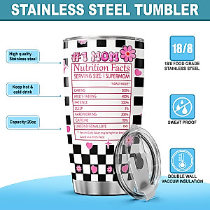 JENOIS Tumblers Women Cups Checkered Coffee Mama Funny Day For Mothers Modern Simple Simply Handle, Mom Nutrition Facts, Tumbler 20 Oz With Lid And Straw, Best Mom Ever Gifts
