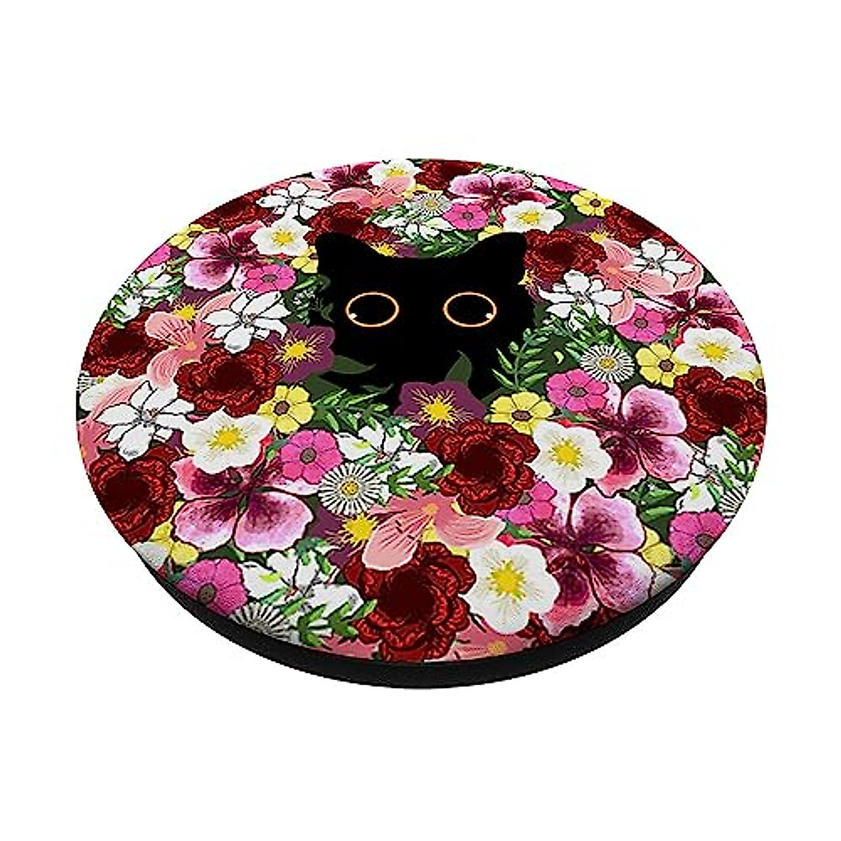 Black Cat Eyes In Flowers Cute Floral Scary Animal Lover PopSockets Swappable PopGrip