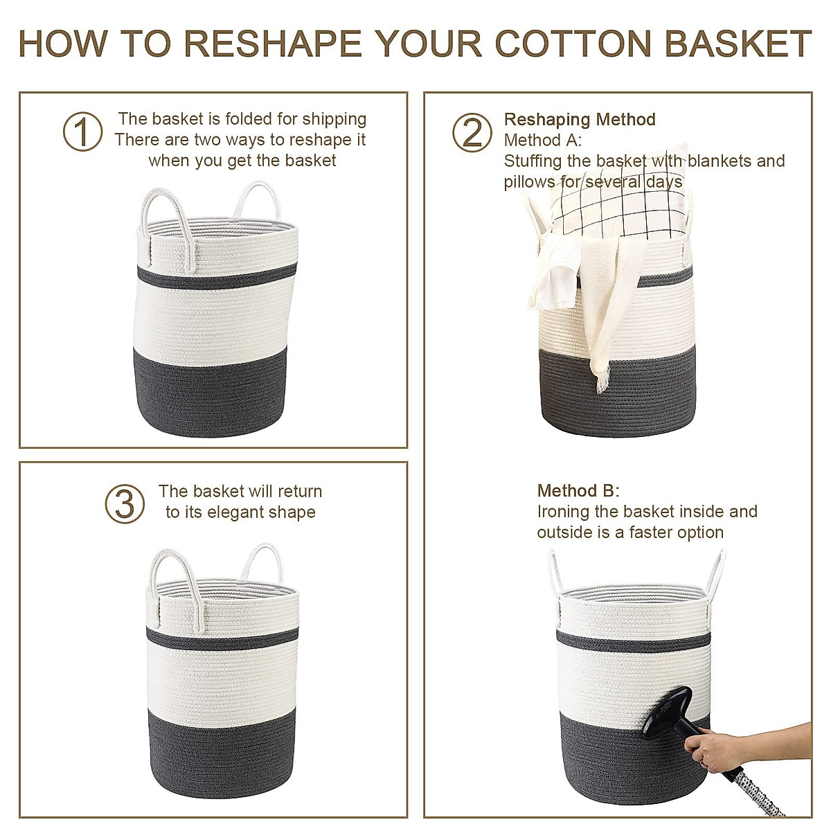 NPNG Large Cotton Rope Storage Basket,19.68"x14.96" Decorative Woven Cotton Rope Basket, Laundry Basket, Blanket Basket, Baby and Dog Toy Storage Baskets Kid Laundry Hamper Towel Basket