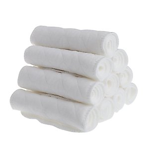 cici store 10Pcs Reusable Newborn Baby Cotton Blend Cloth Diaper Newborn Soft Nappy Liners Inserts 3 Layers (White)