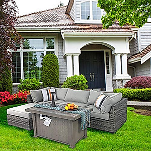 Propane Fire Fit Table, Summerville 42 inch Gas Fire Table Outdoor Smokeless Square 50,000 BTU Auto-Ignition Firepits with Lava Stone for Patio,Garden,Backyard