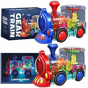 Tooty Toy Transparent Train Toy - Fun and Interactive Electric Train Toy for Kids - Music Train with LED Light up - Colorful Moving Gears -Tummy Time Crawling Baby Toys for Boys Girls