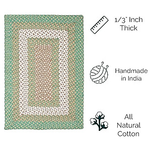 Super Area Rugs 2X3ft Farmhouse Braided Rug - Natural Cotton Braided Rug for Bathroom, Kitchen, Doorway - Primitive Country Braided Rug - Green/Cream/Ivory