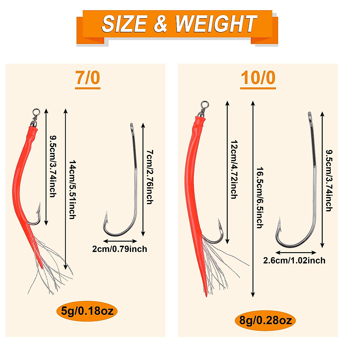 8 Packs Rubber Bass Tube Lures Cod Rig Teaser with Stainless Steel Hook Barrel Swivels Class Striped Bass Tube Lure Trolling Bass Cod Fishing EEL Hook Mix 7/0