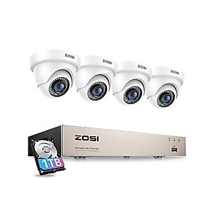 ZOSI 3K Lite Security Camera System with 1TB Hard Drive,AI Human/Vehicle Detection,Night Vision,H.265+ 8Channel HD TVI DVR Recorder,4pcs 1080P HD 1920TVL Indoor Outdoor Surveillance CCTV Dome Cameras