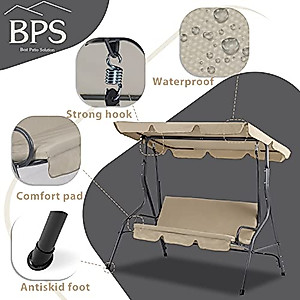 BPS 3-Person Patio Porch Swing Chair with Adjustable Backrest and Canopy - Outdoor Swing Perfect for Patio, Garden, Poolside, and Balcony Relaxation