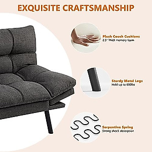 Sweetcrispy Futon Couch for Living Room Sofas, Dark Grey