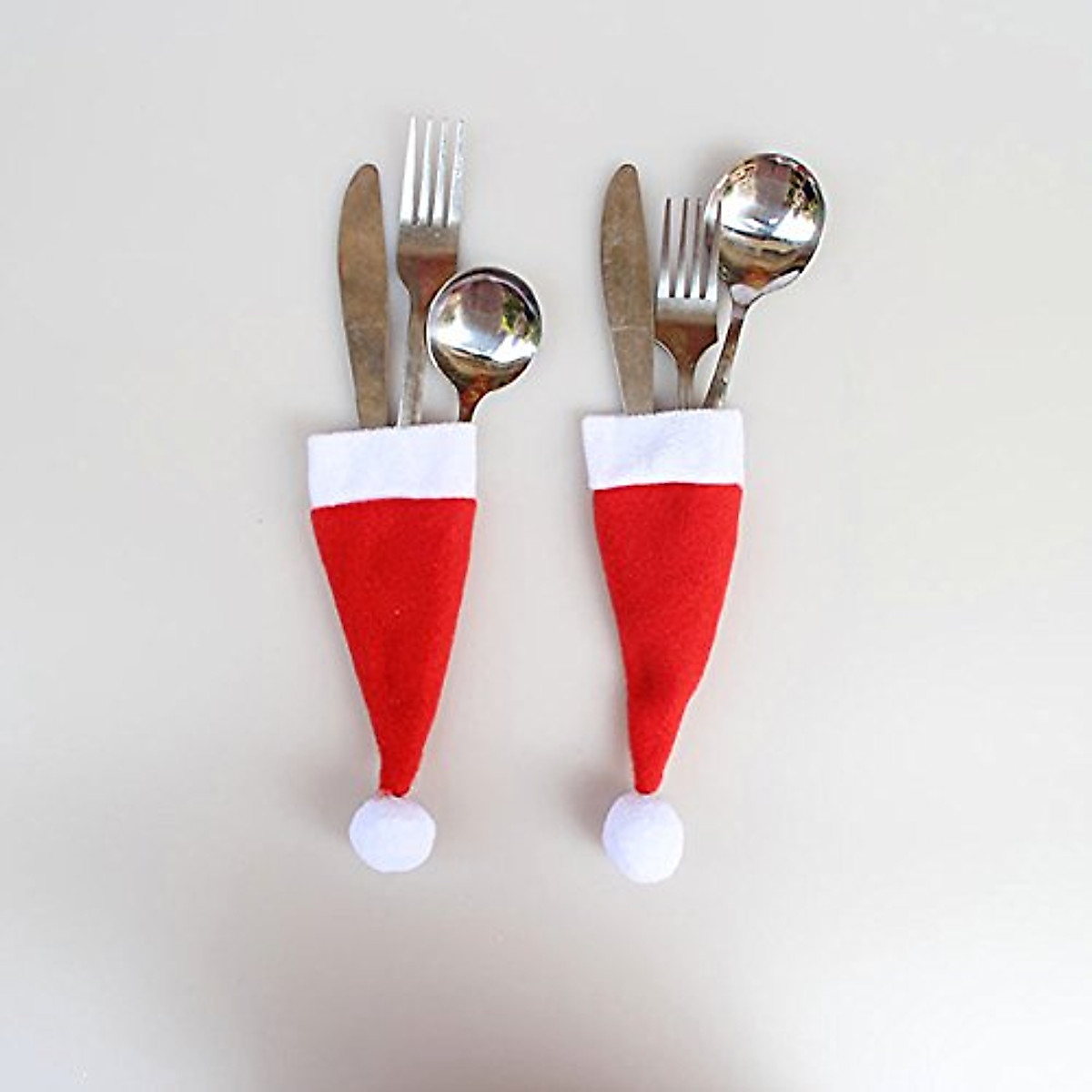 Weimay 10 Pcs Christmas Santa Hats Silverware Holders Tableware Holders Santa Claus Flatware Holder Christmas Socks Decorations Dinner Table Decorations Party Supplies