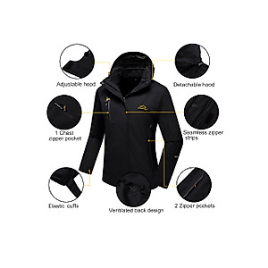 MAGCOMSEN Women Ski Jacket Waterproof Winter Jackets for Women Outdoor Snow Windbreaker Jacket Skiing WWomens Jackets Pure Black XL