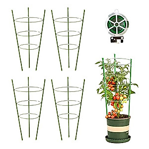 4 Pack Tomato Cage Plant Support Cages for Garden, 18 inches Trellis for Climbing Plants, Upgrade Garden Plant Stakes with Adjustable Ring, Tomato Rings for Support, with Twist Tie