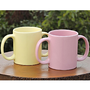 HealthGoodsIn Dual Handle Mug (Double Grip Mug) Set of 2 for Secure Hold, 11.83 Fl. Oz. (350 Ml) (Pastel Color)