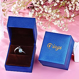 Qings Square Birthstone Adjustable Ring 925 Sterling Silver Hollow Love Heart Cubic Zirconia Aquamarine March Birthstone Open Rings Birthday Gifts for Women Girls