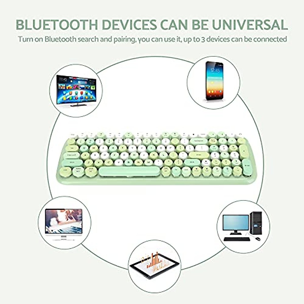 125 Keyboard,Bluetooth 5.1 Laptop Keyboard,Multi‑Device Compact Keyboard,Ergonomic Computer Quiet Keyboard,Keyboard for Laptop Mobile Phone Tablet,for